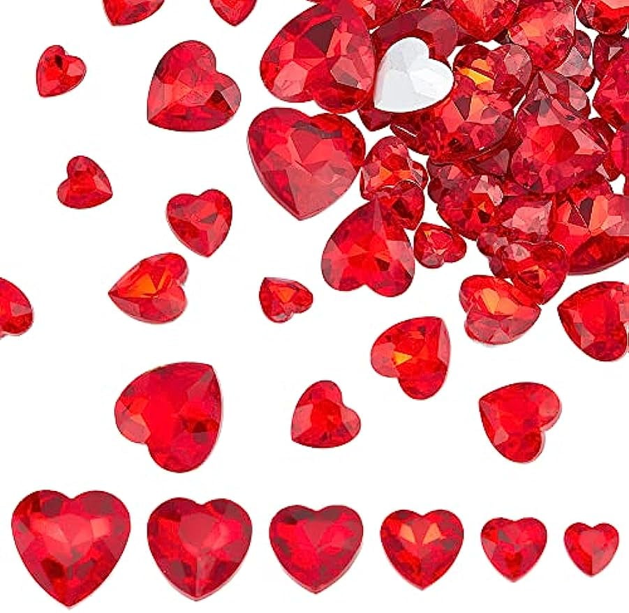 78Pcs Pointed Back Rhinestone 6 Sizes Glass Rhinestones Gems Red Heart ...