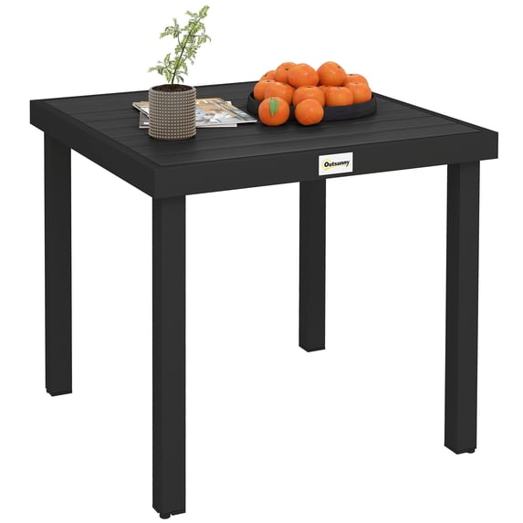 78cm Outdoor Dining Table for 4 People, Square Black Garden Table with ...