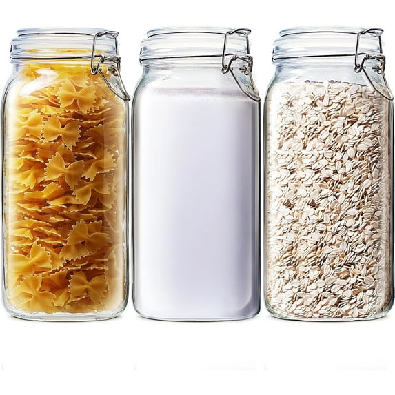 3 Pack 78oz Square Glass Jars with Airtight Clamp Lids, Wide Mouth ...