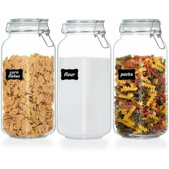 78oz Glass Food Storage Jars with Airtight Clamp Lids, 3 Pack Large ...