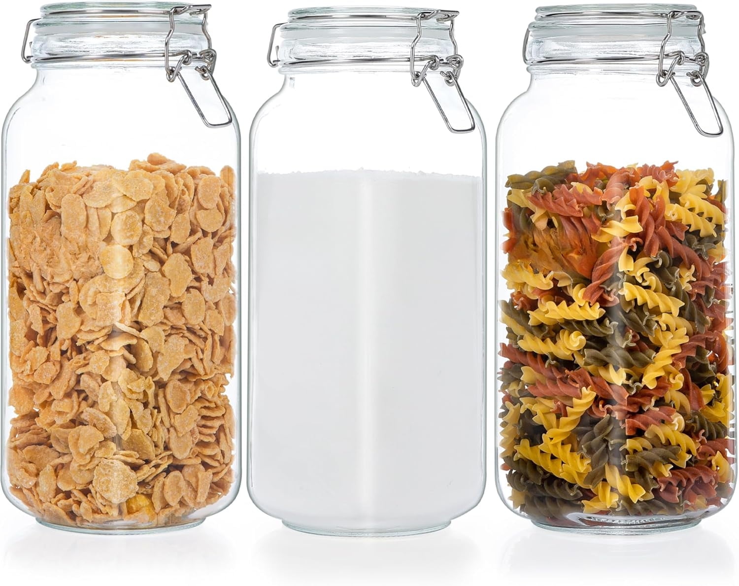 78oz Glass Food Storage Jars with Airtight Clamp Lids, 3 Pack Large ...