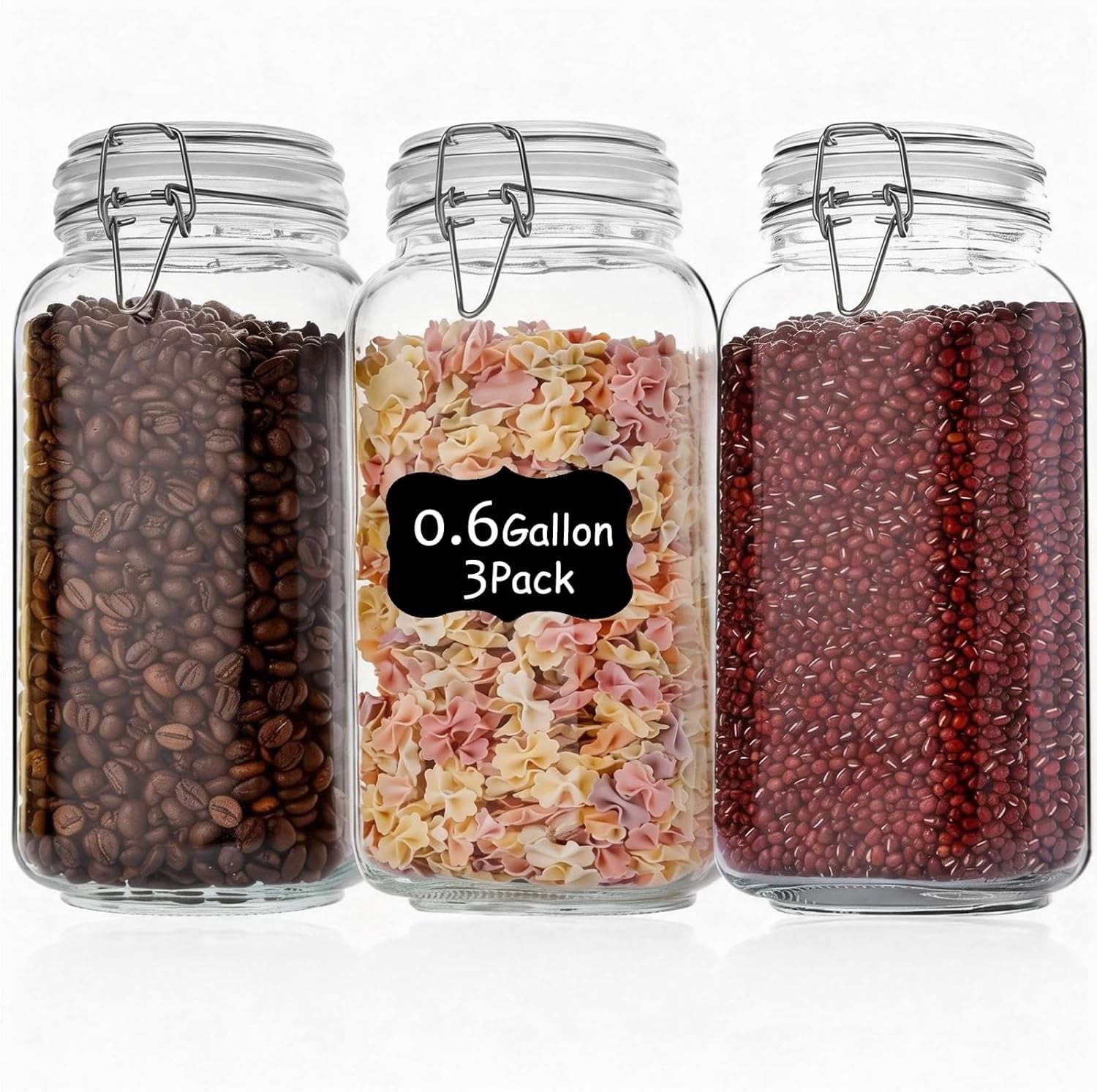 78oz Glass Food Storage Jars with Airtight Clamp Lids, 3 Pack Wide ...