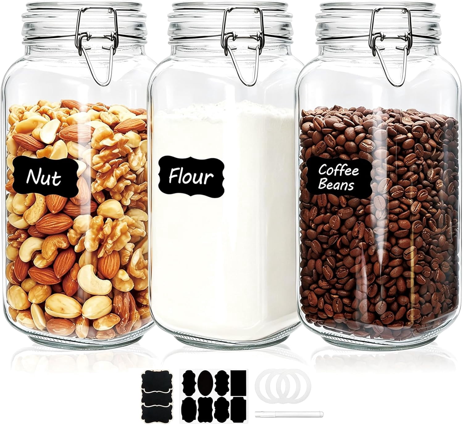 78oz Glass Storage Jars with Airtight Lids Set of 3, Pantry Storage ...