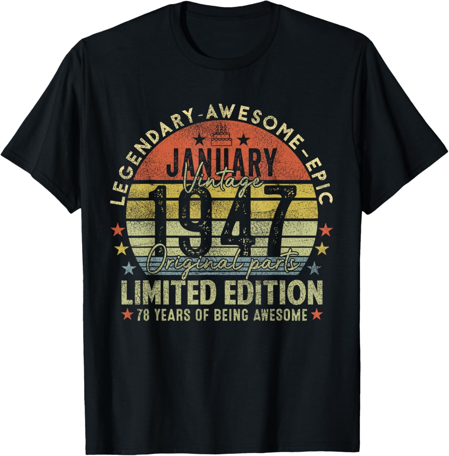 78th Birthday Gifts Vintage January 1947 78 Years Old Men T-Shirt ...