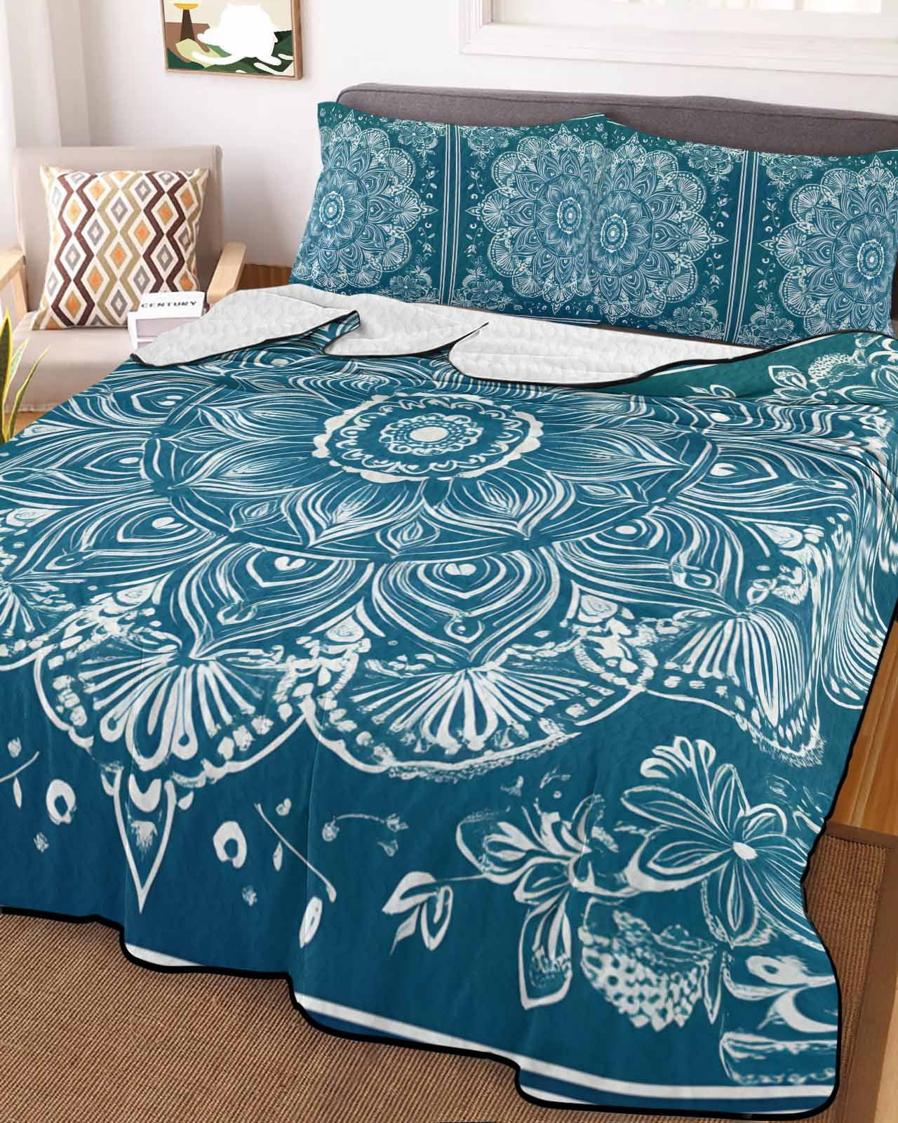 78x90in Quilt Bedding Set, Abstract Ethnic Tribal Flower Texture ...