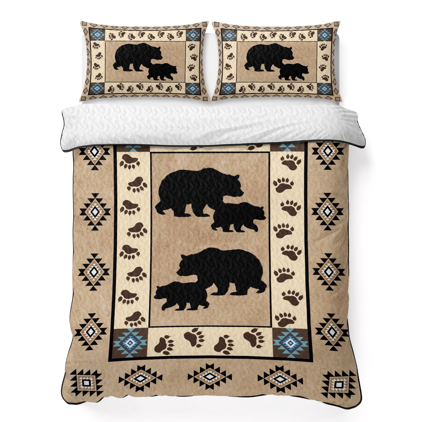 Full Quilt Bedding Set Autumn Black Bear Footprints Breathable Summer ...