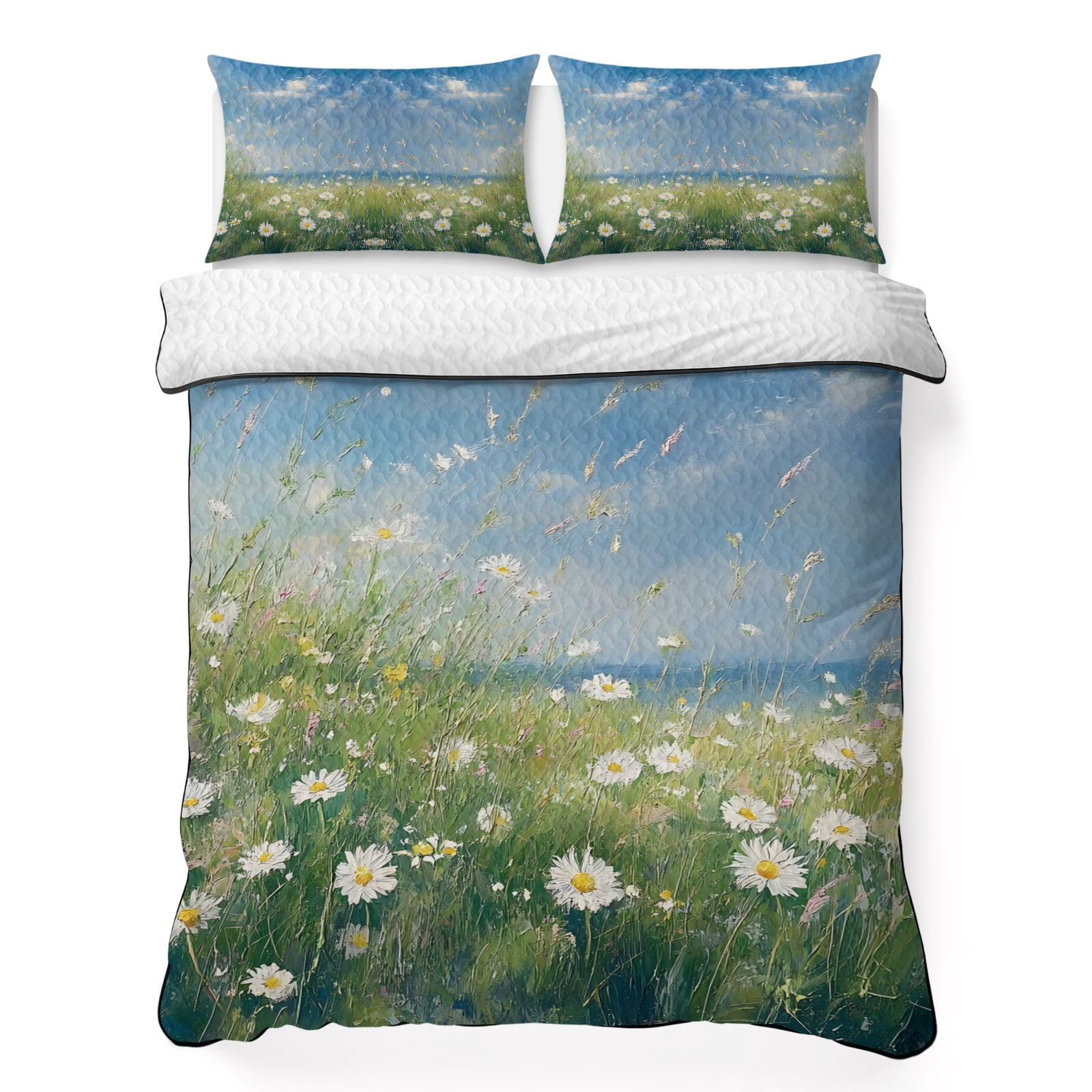 Full Quilt Bedding Set Country Flower Daisy Green Grass Breathable ...