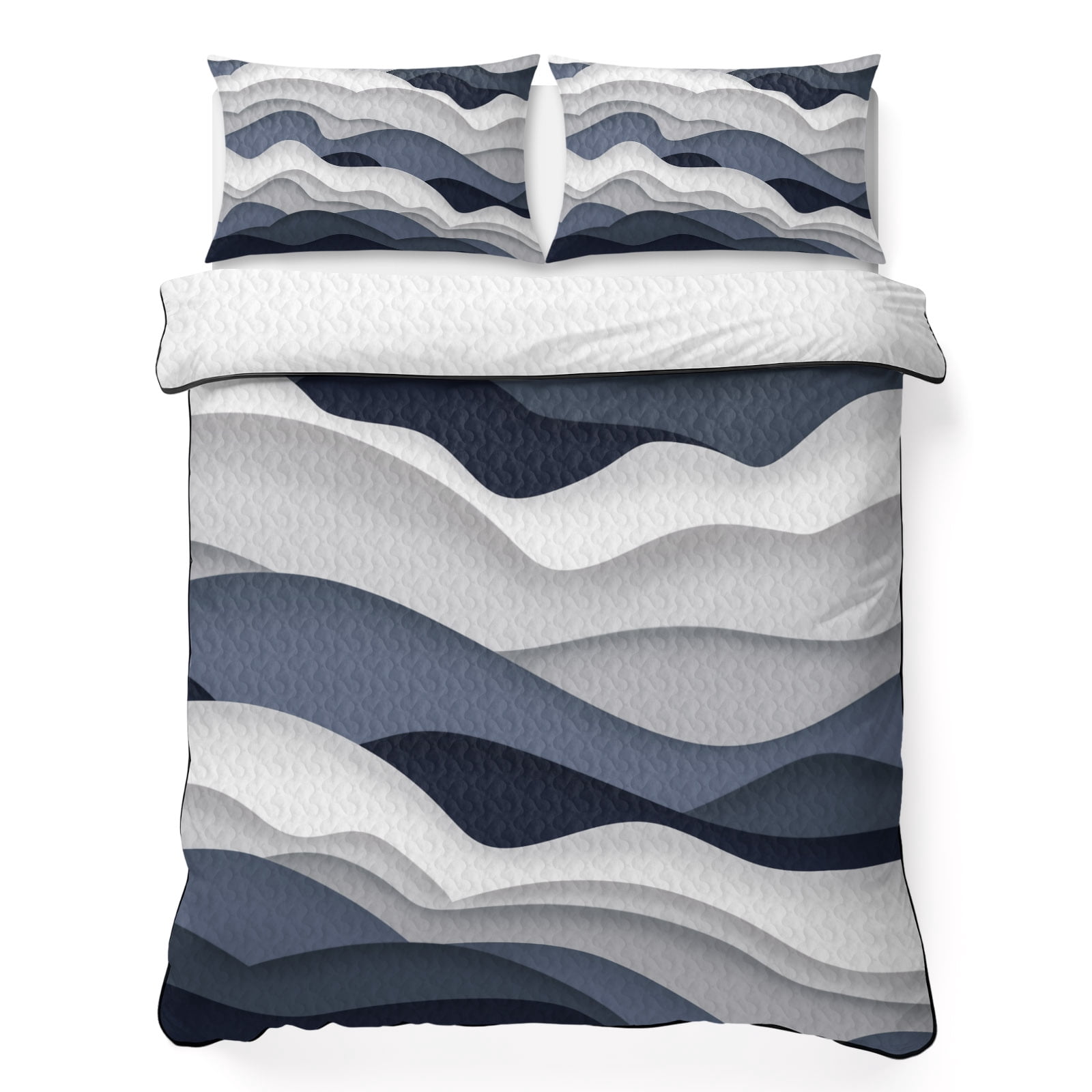 Full Quilt Bedding Set Dark Blue White Gradient Ripple Breathable ...