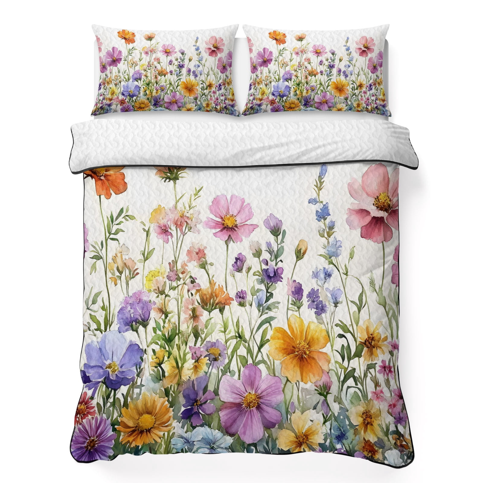 Full Quilt Bedding Set Farm Watercolor Floral Plant Breathable Summer ...