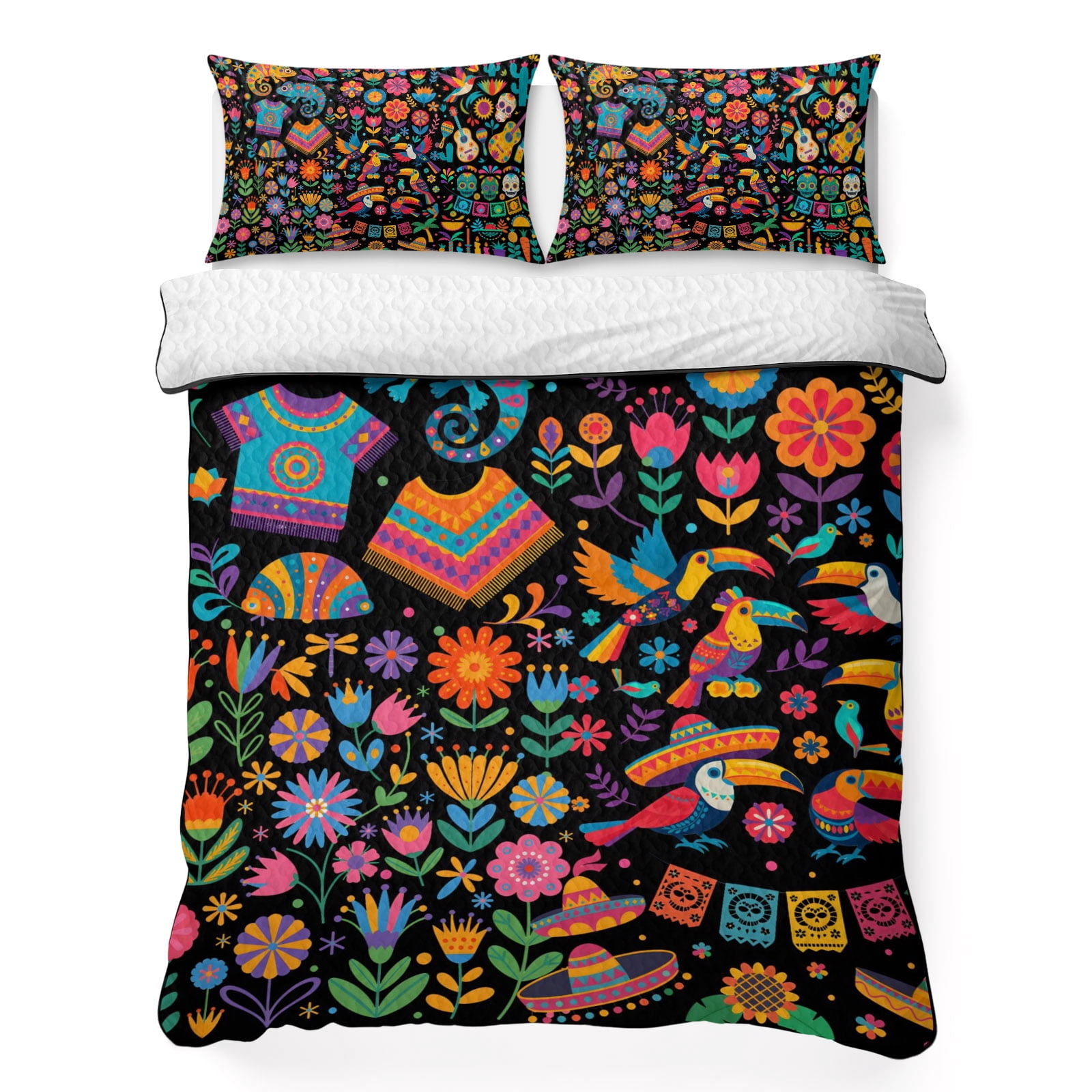 Full Quilt Bedding Set Mexico Floral Flower Guitar Cactus Parrot ...