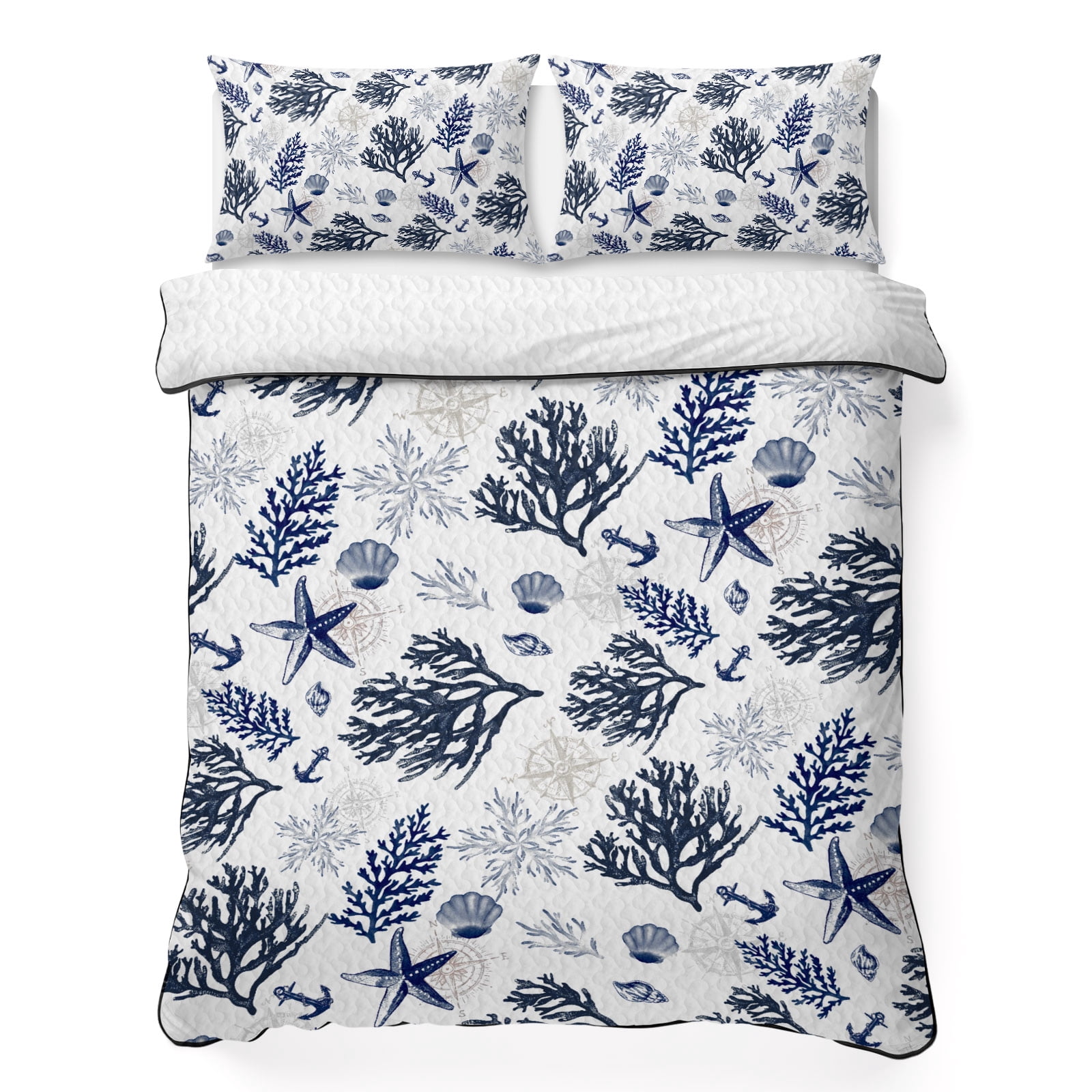Full Quilt Bedding Set Ocean Coral Starfish Vintage Style Breathable ...