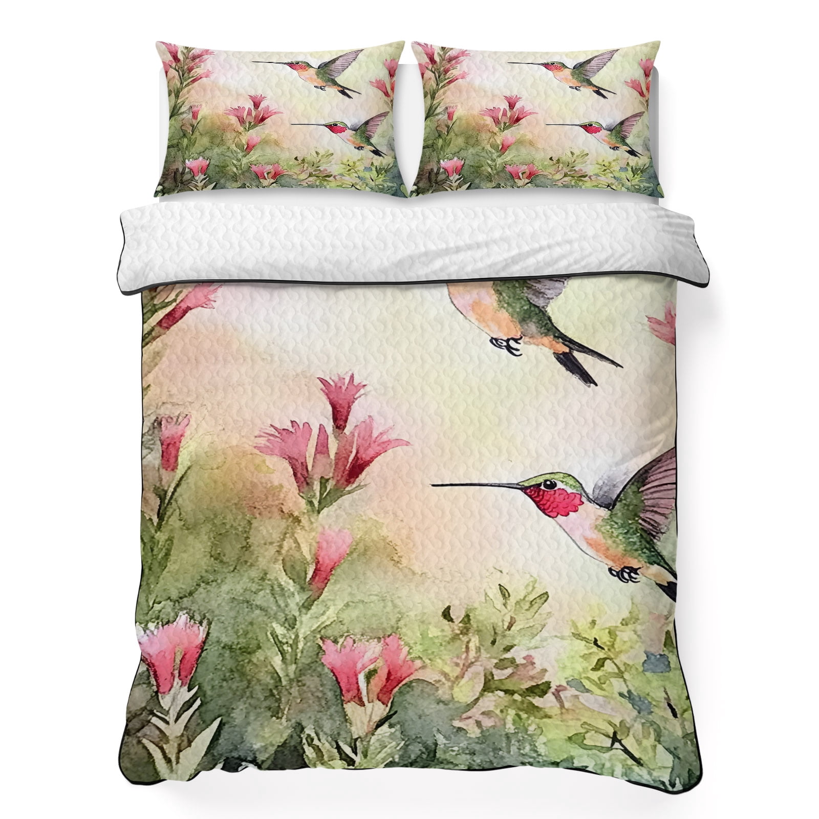 Full Quilt Bedding Set Pastoral Watercolor Floral Scenery Breathable ...