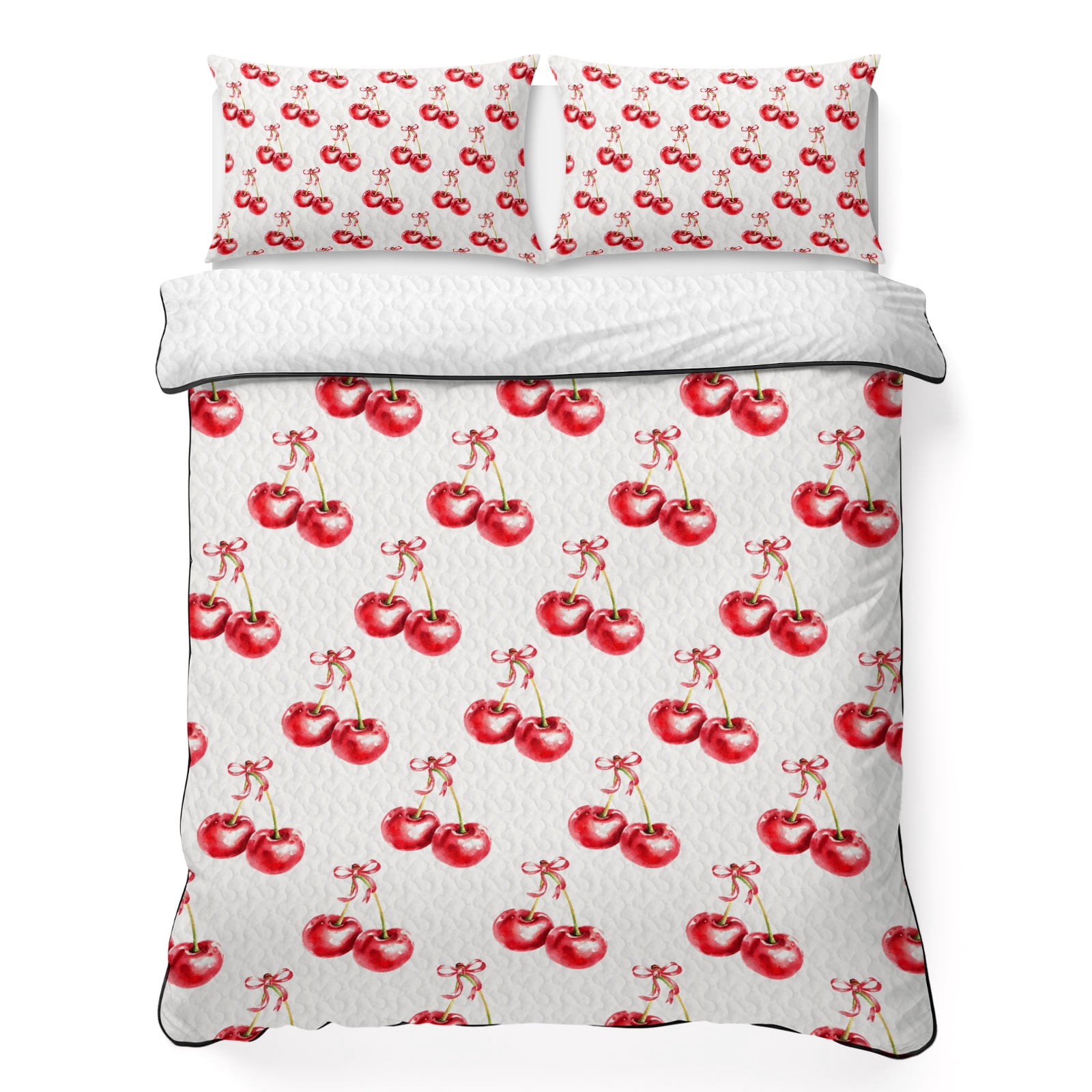 Full Quilt Bedding Set Red Cherry Fruit Seamless Breathable Summer ...