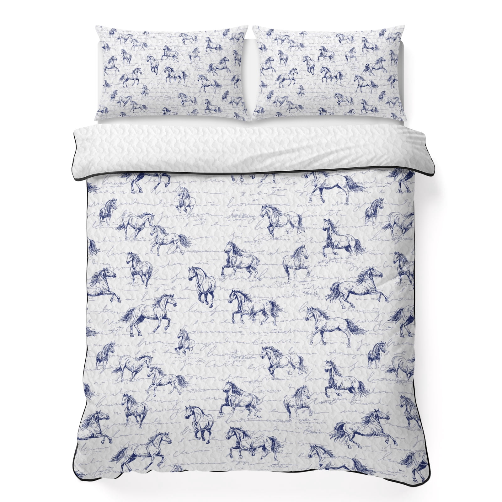 Full Quilt Bedding Set Retro Grey Horses on Letter Back Breathable ...