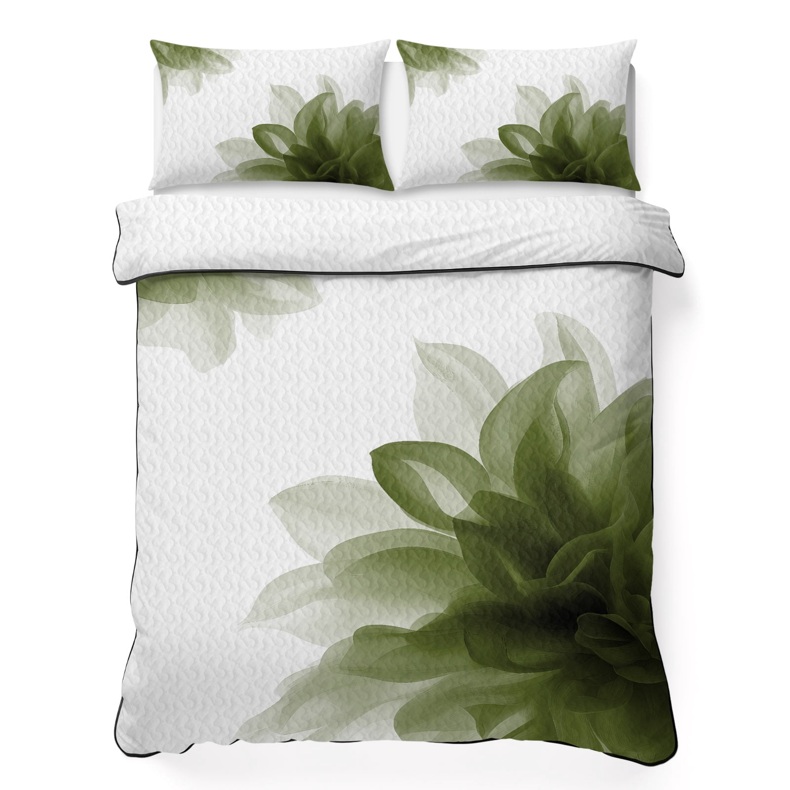 Full Quilt Bedding Set Sage Green Flower Breathable Summer Cooling ...