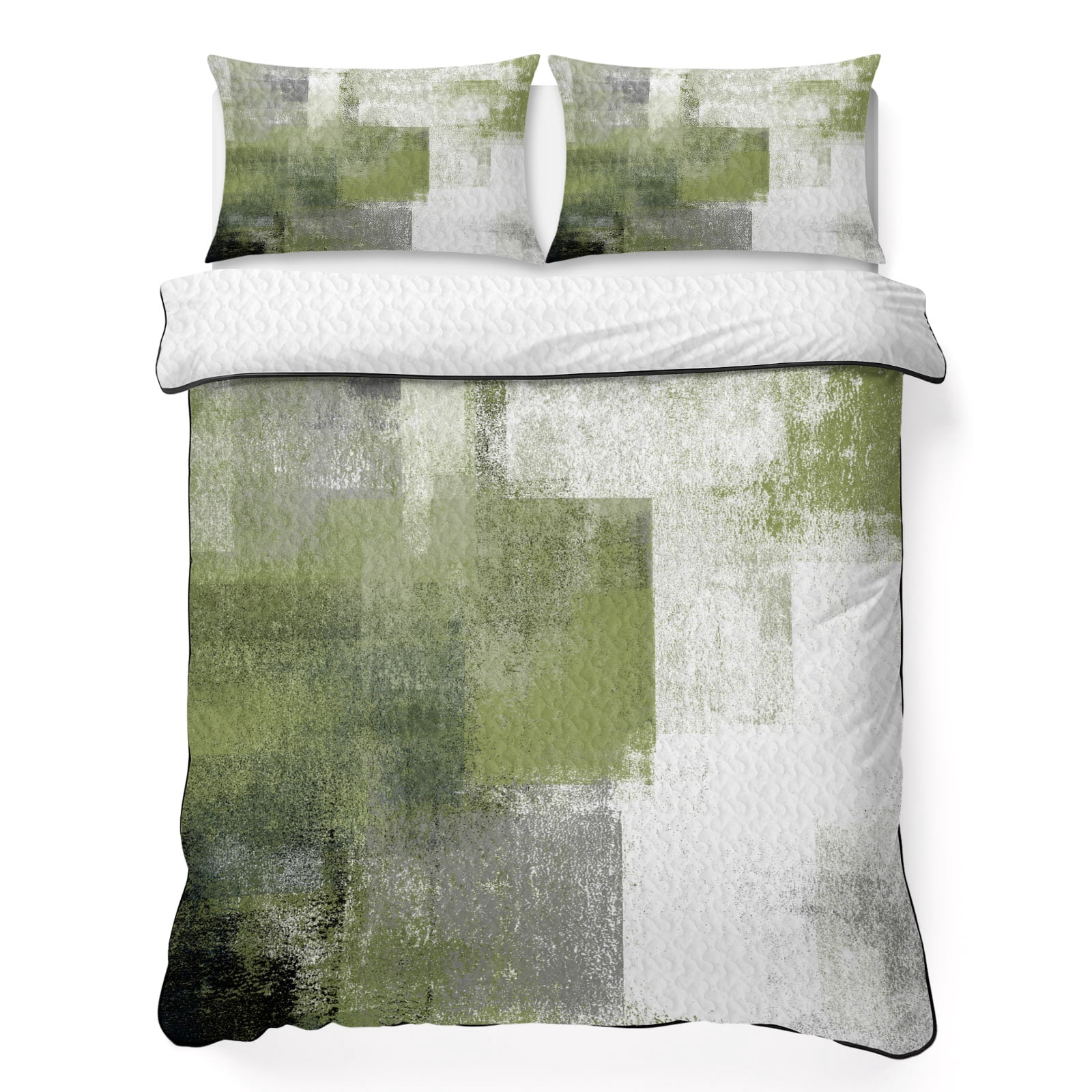 Full Quilt Bedding Set Sage Green Oil Painting Art Breathable Summer ...