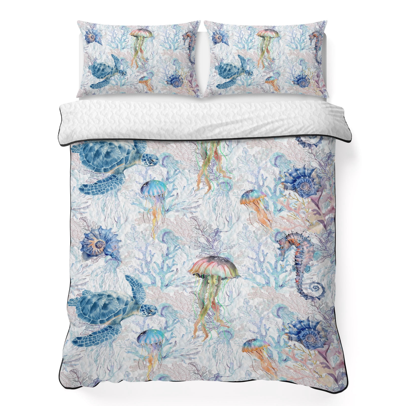 Full Quilt Bedding Set Sea Turtle Jellyfish Conch Seahorse Breathable ...
