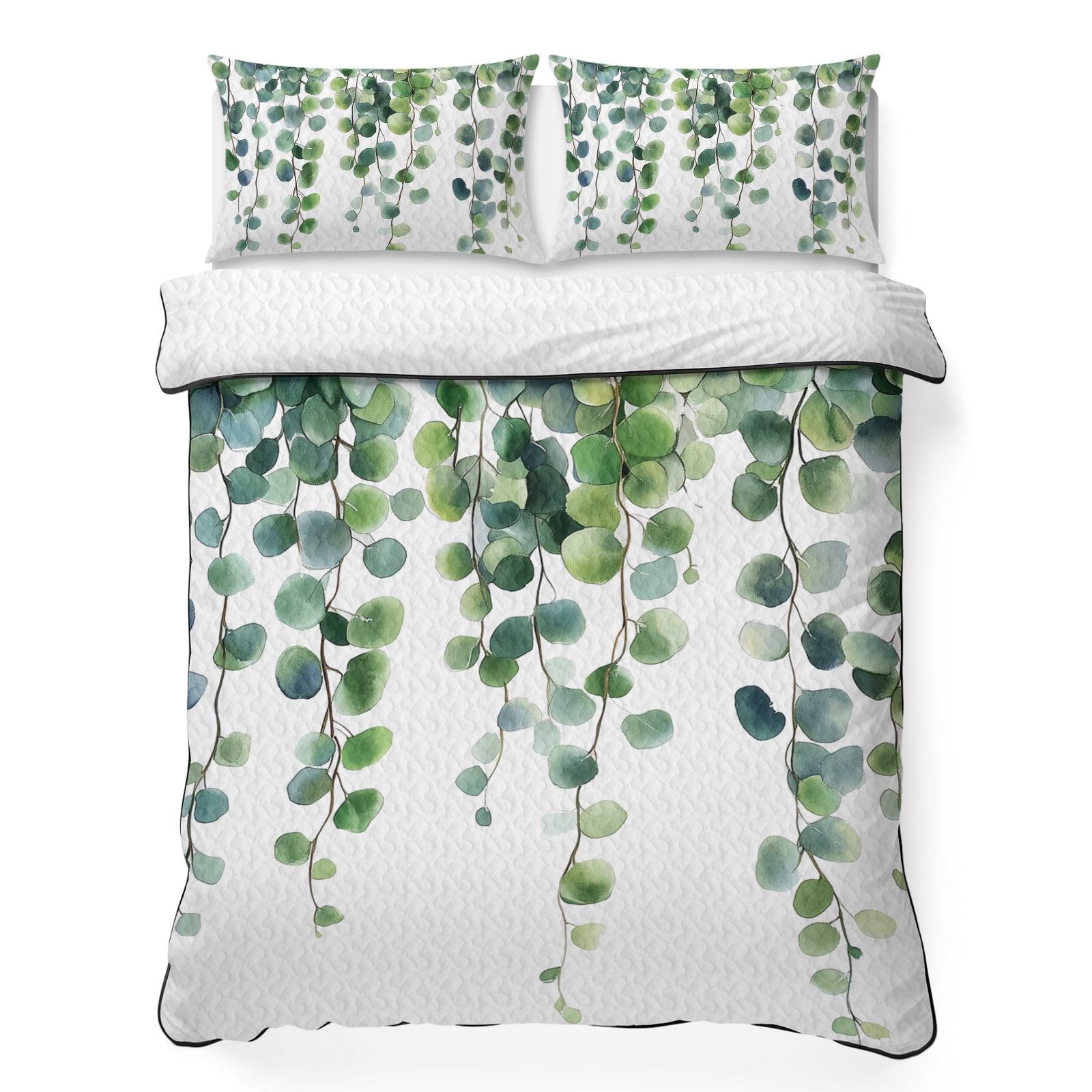 Full Quilt Bedding Set Spring Green Eucalyptus Leaves Watercolor ...