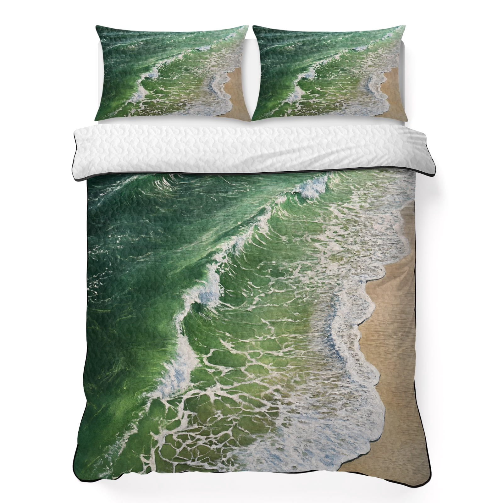 Full Quilt Bedding Set Summer Ombre Green Wave Texture Breathable ...
