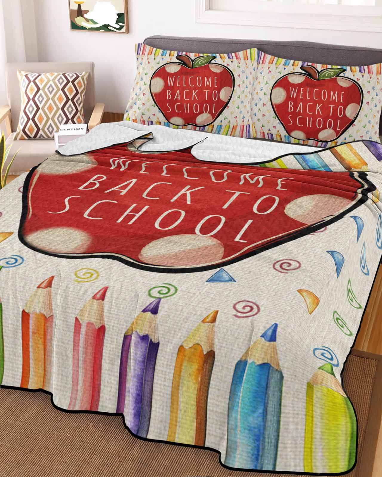 78x90in Quilt Bedding Set, Vintage Color Pencil on Linen Lightweight ...