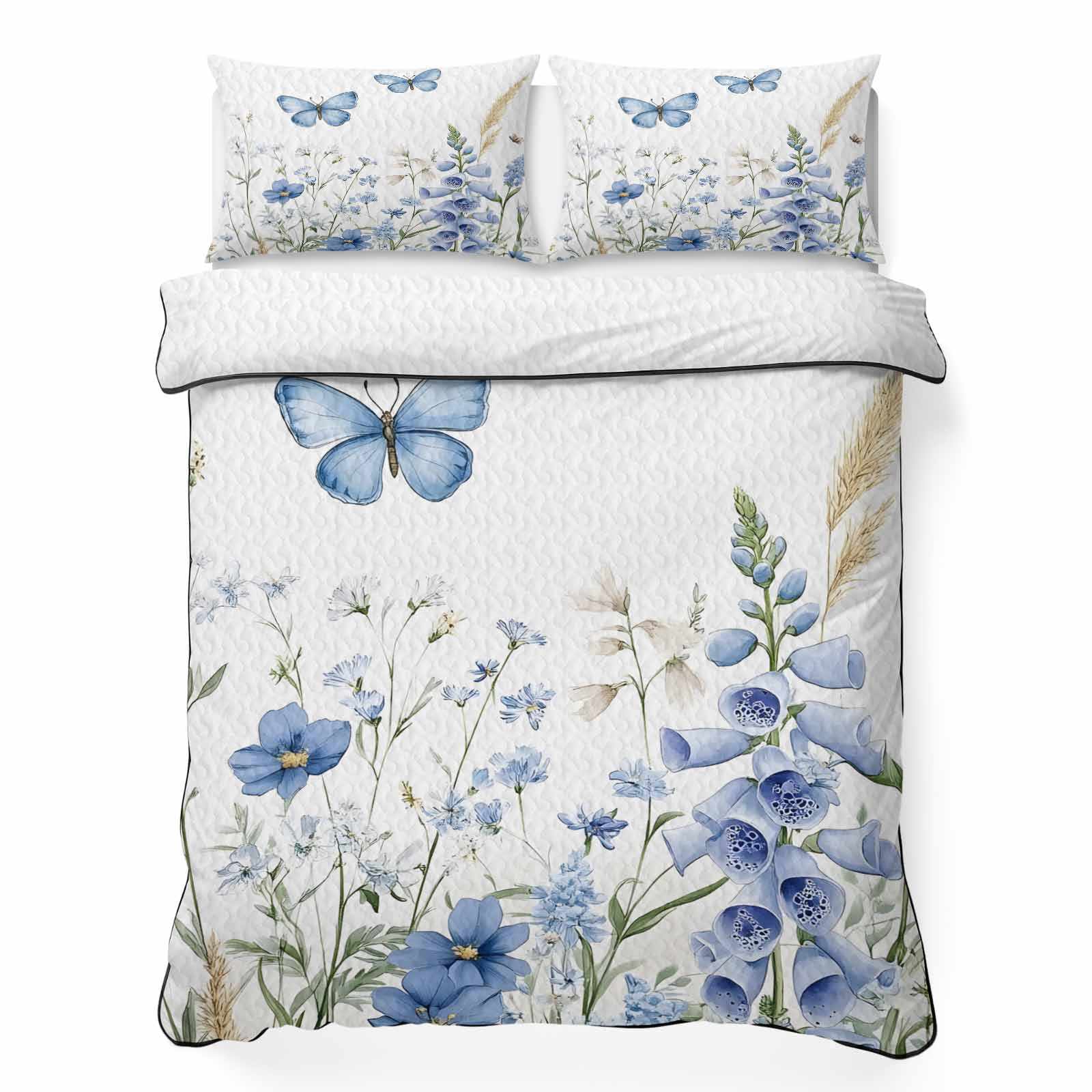 Full Quilt Bedding Set Watercolor Spring Blue Flower Butterfly ...