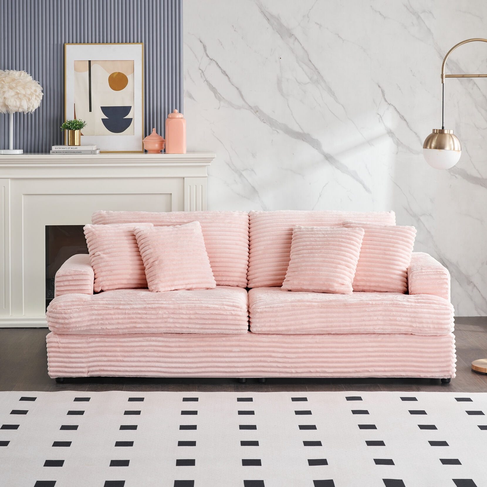 79.3" Corduroy Modular Couch, Corduroy Sofa with 4 Matching Toss ...