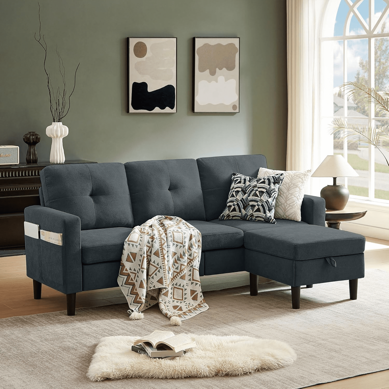 79" Convertible Sectional Sofa Couch 3 Seat L Shaped Sofa with Movable ...