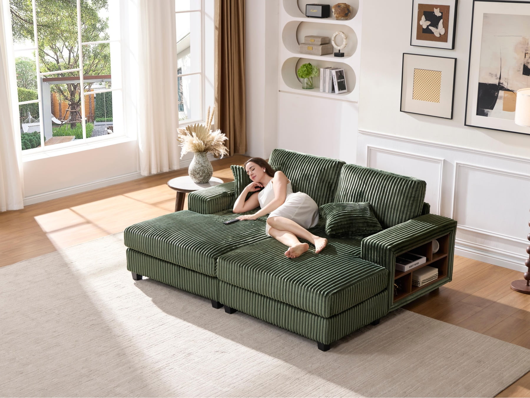 79.5''Convertible Combination Sofa with Solid Wood Frame,Fluffy Modern ...