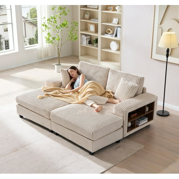 79.5''Convertible Combination Sofa with Solid Wood Frame,Fluffy Modern ...