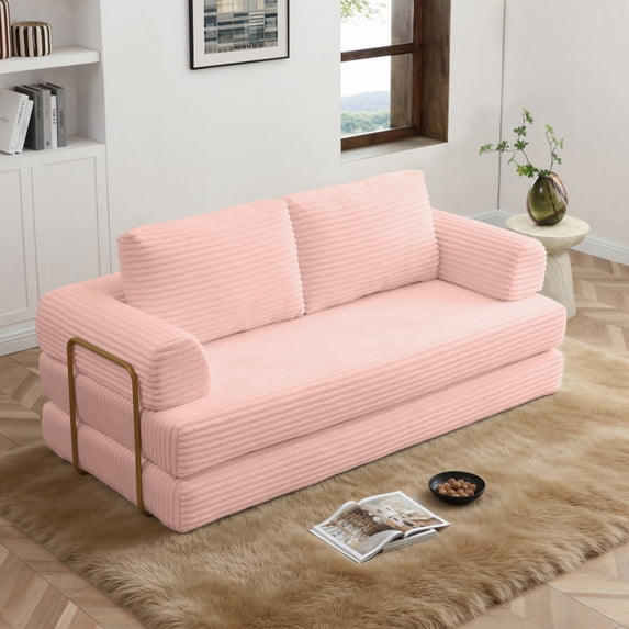 79.5" Convertible Sofa Bed, Folding Floor Couch, Corduroy Couch Bed ...