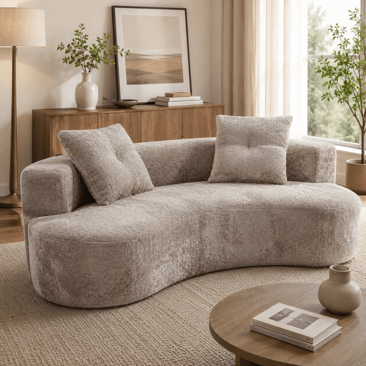 79.5 Inch Camel Boneless Couch, 3-Seater Boucle Sofa-in-a-Box with 2 ...