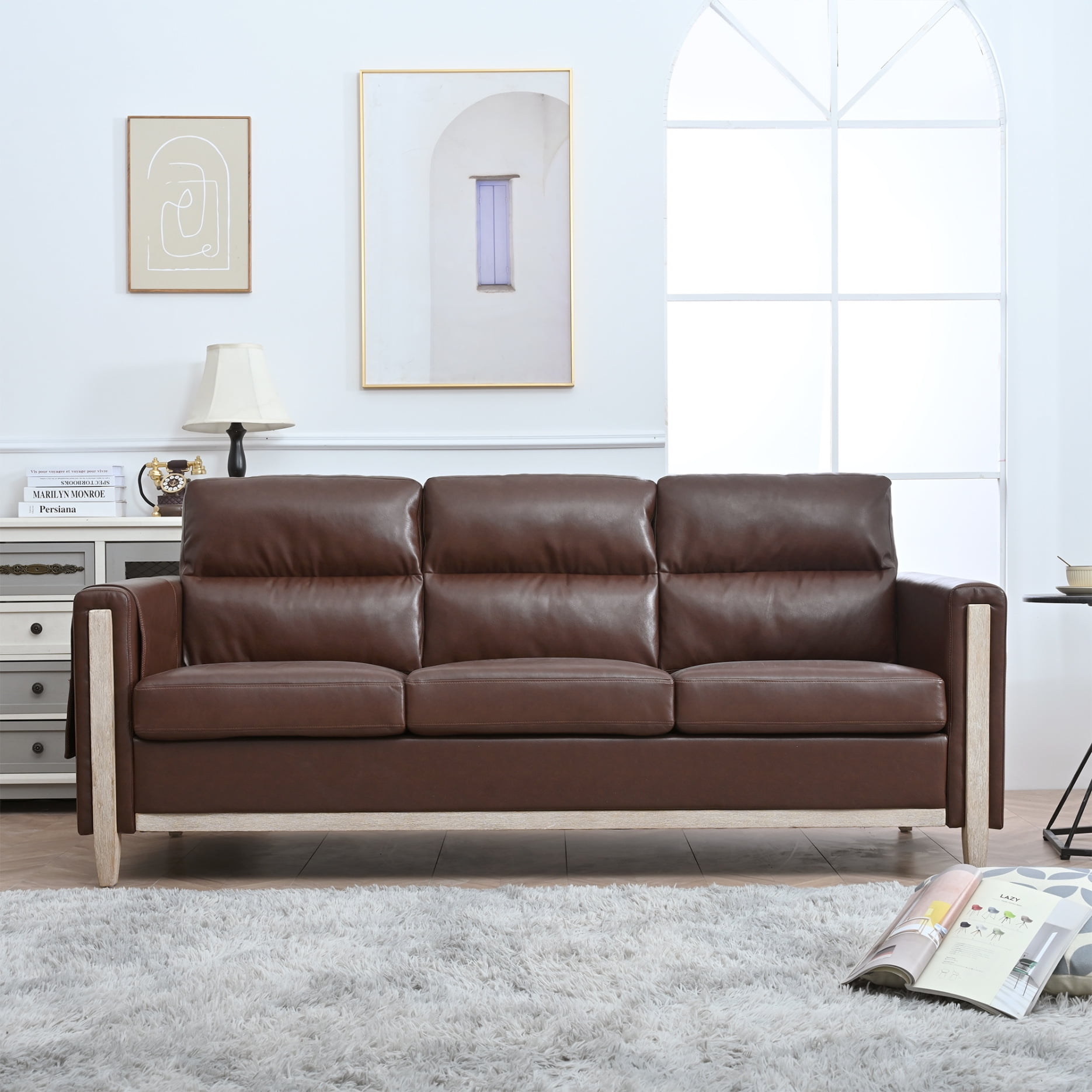 79.5" Modern 3-Seater Sofa with Side Pocket and Soft Cushion, Fabric ...