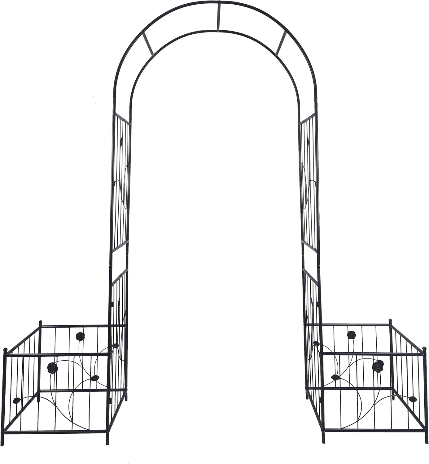 79.5" Wide x 86.6" High Metal Garden Arch with 2 Side Planter Baskets ...
