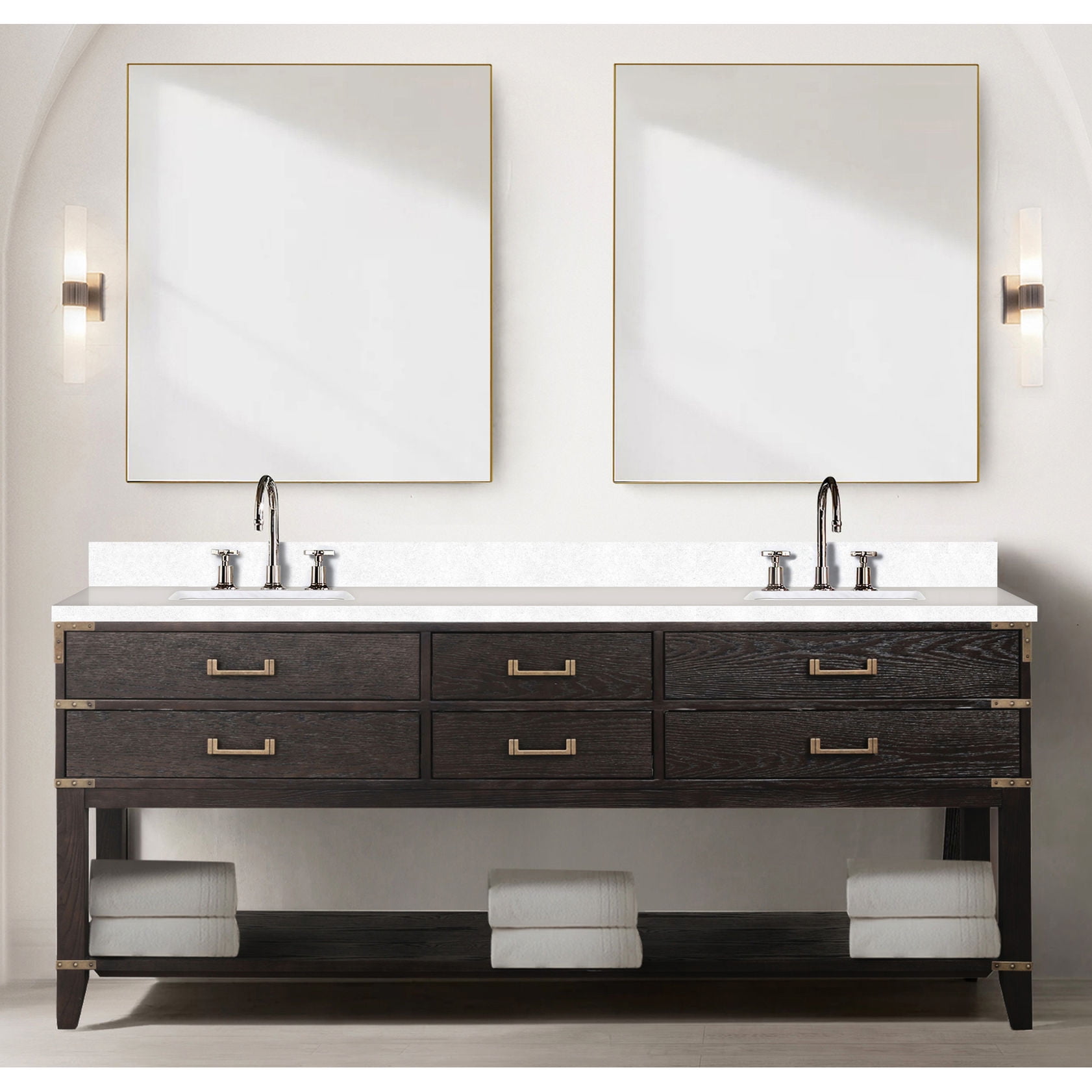 79.5 - inch Wide Brown Oak Vanity | Double Bath Vanity with Soft ...