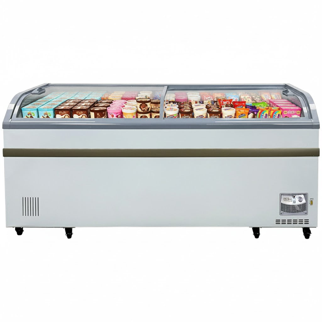 79” Commercial Ice Cream Freezer Display Case with Sliding Curved Glass ...