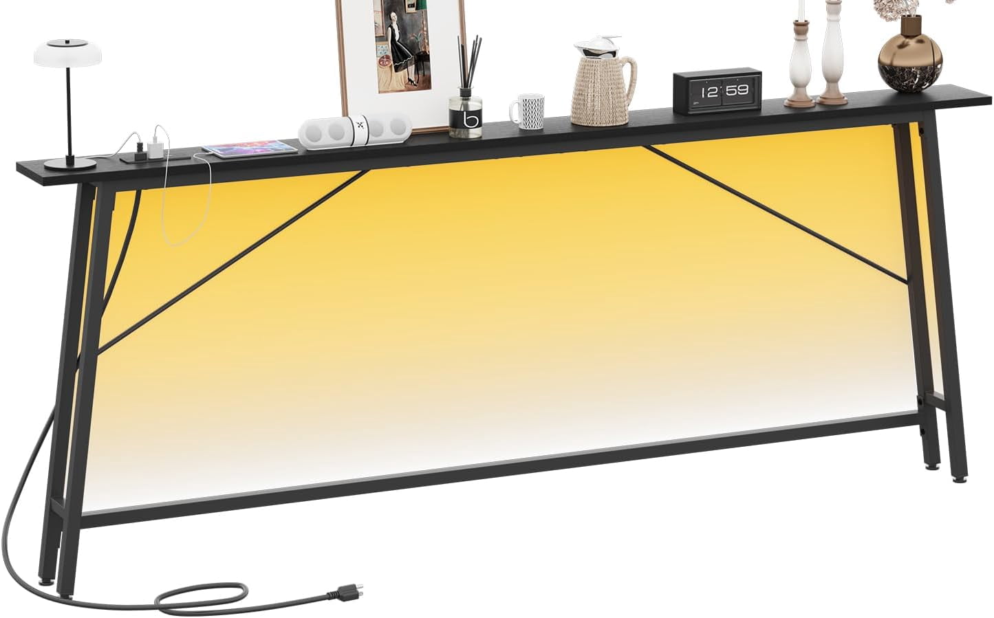 79'' Console Tables with Charging Station and LED Light, 5.9" Behind ...