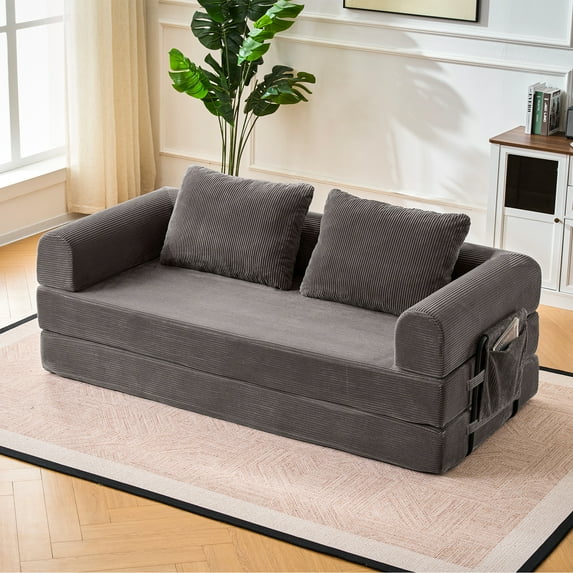 79" Convertible Compression Sofa Bed - No Assembly Fixed Frame ...