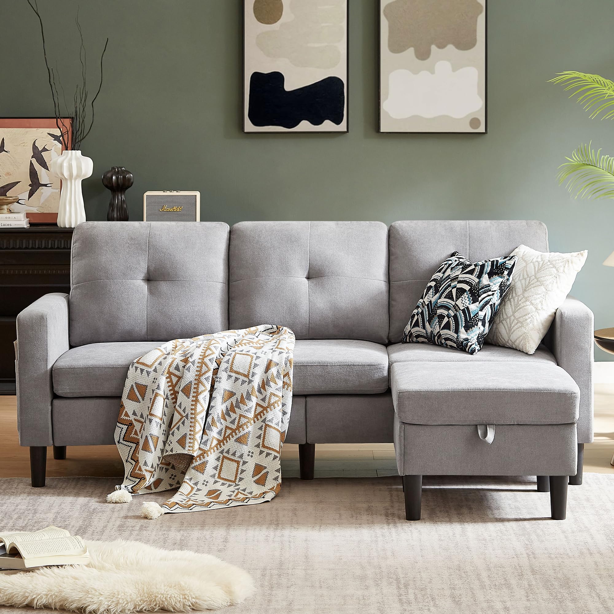 79" Convertible Sectional Sofa, L Shaped Couch with Movable Storage ...