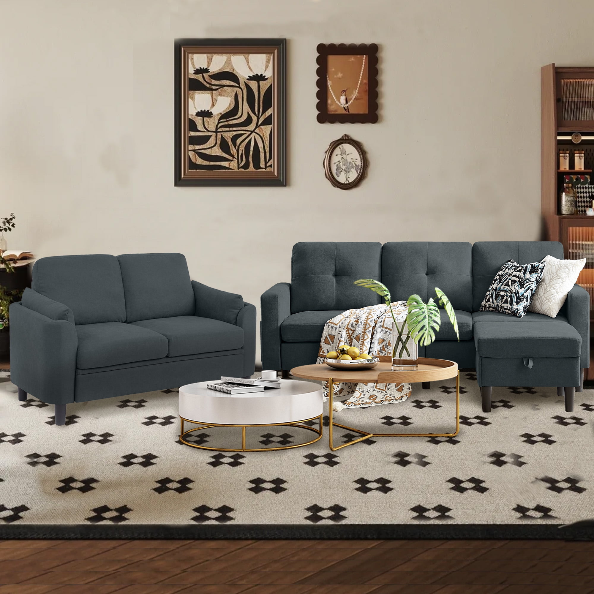 79" Convertible Sectional Sofa Set, Modern Linen Small L Shaped Couch ...