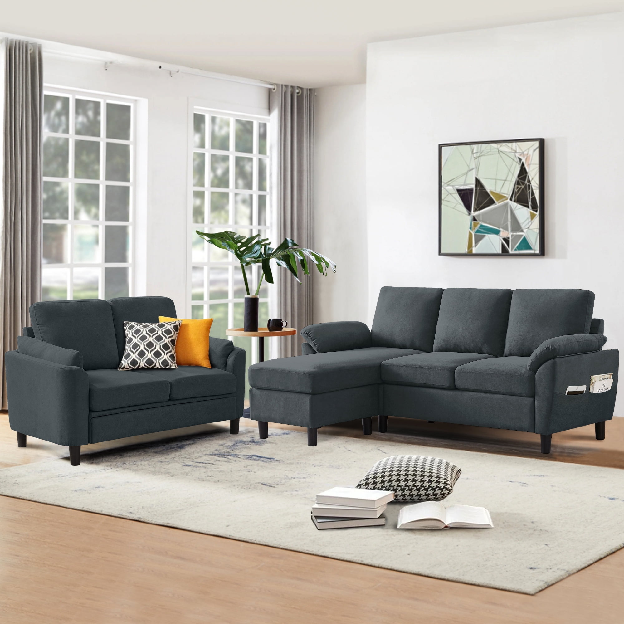 79" Convertible Sectional Sofa Set, Modern Linen Small L Shaped Couch ...