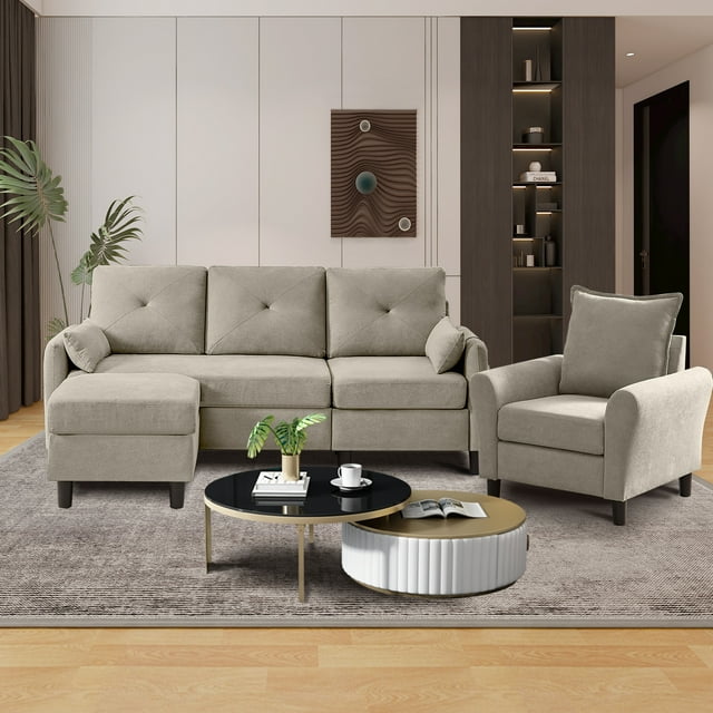 79" Convertible Sectional Sofa Set, Small L Shaped 3-Seat Couch with ...