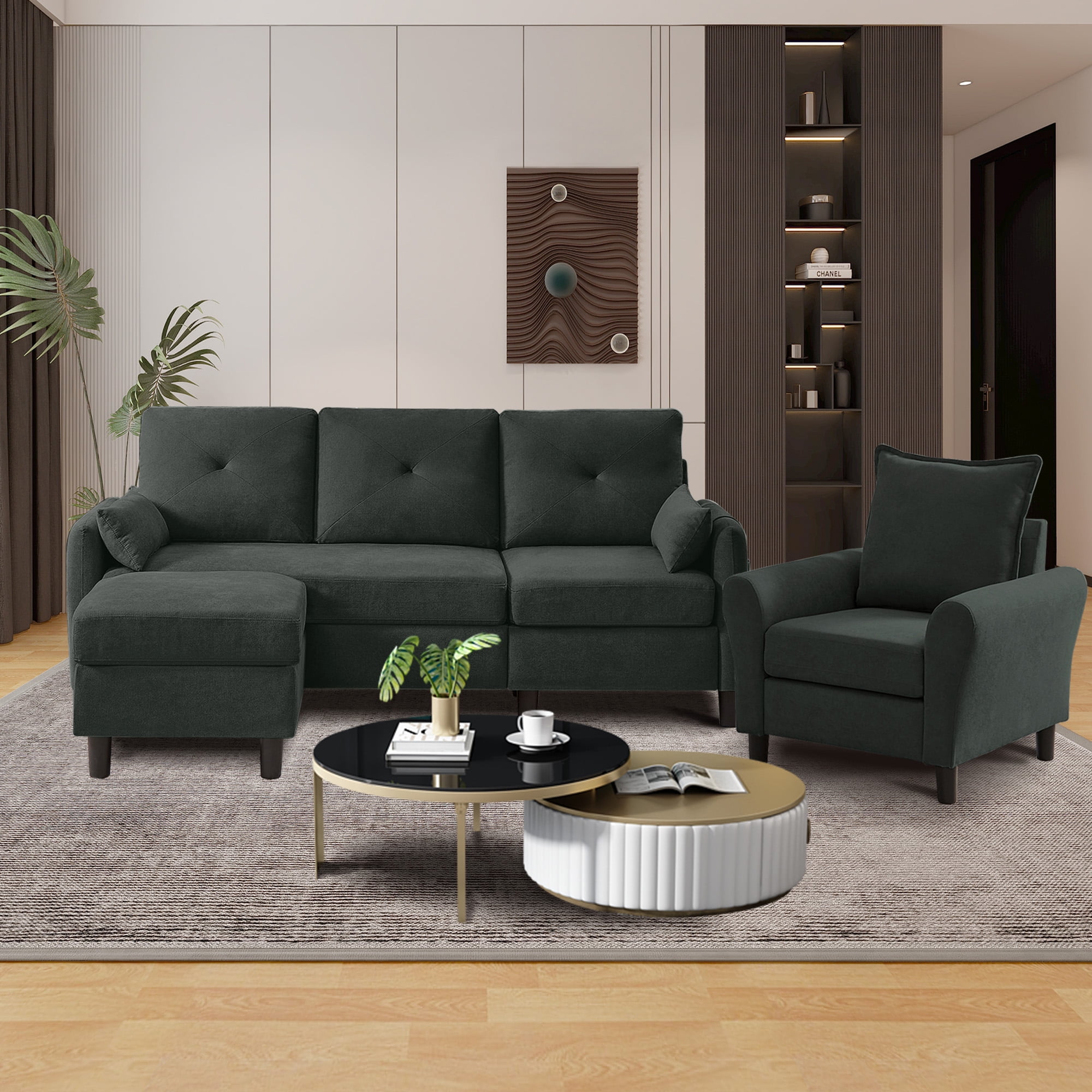 79" Convertible Sectional Sofa Set, Small L Shaped 3-Seat Couch with ...
