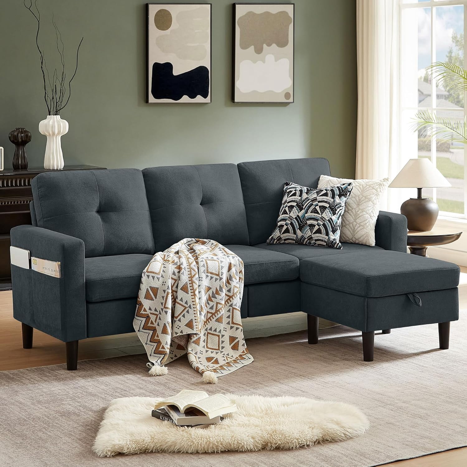 79" Convertible Sectional Sofa, Small L Shaped 3 Seat Couch with ...