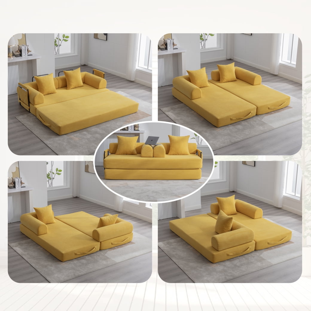 79" Convertible Sofa Bed, Foldable Boneless Couch with Side Packer and ...