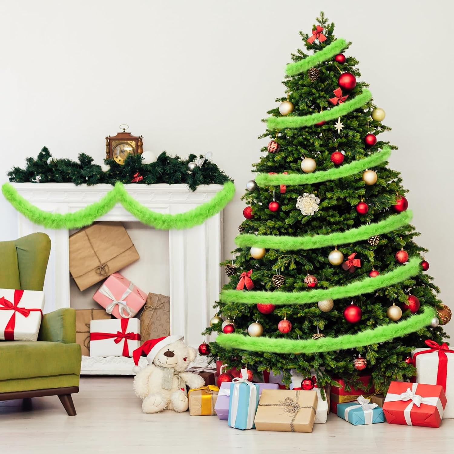 79 Inch Christmas Garland for Tree,Faux Feather Christmas Tree Garland ...