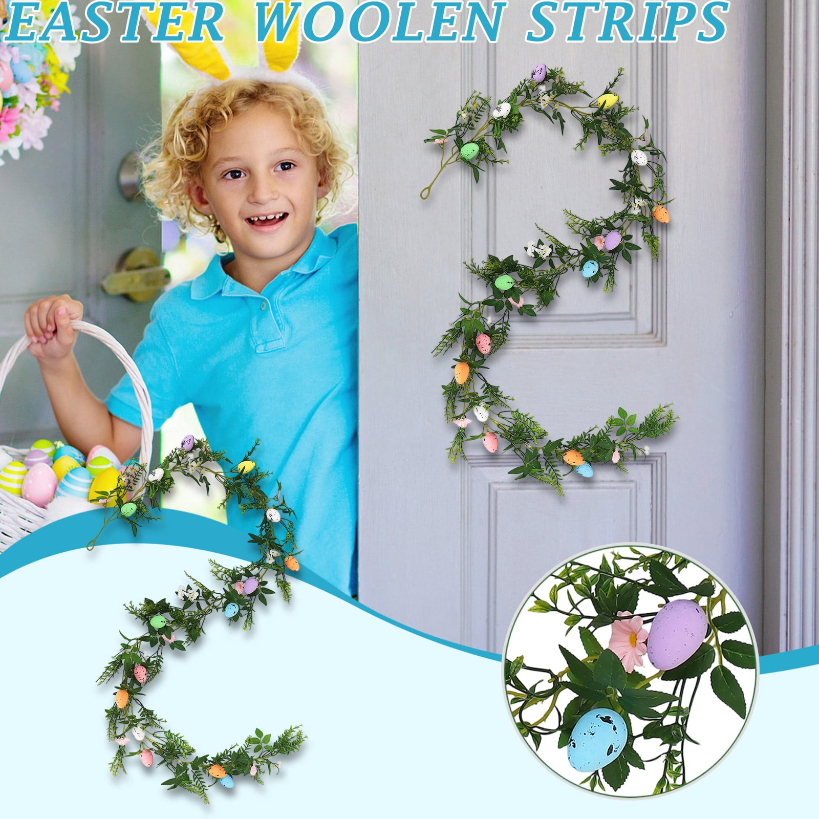 79-Inch Easter Egg Themed Vine with Leaves, Extra-Length Rattan Decor ...