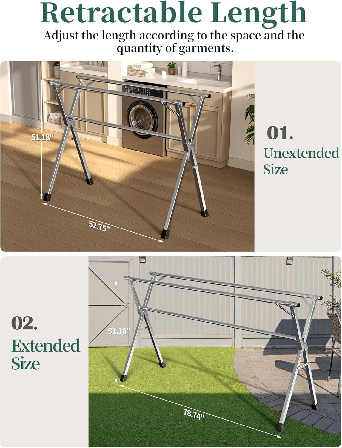 79-Inch Foldable Clothes Drying Rack, Heavy-Duty Stainless Steel ...