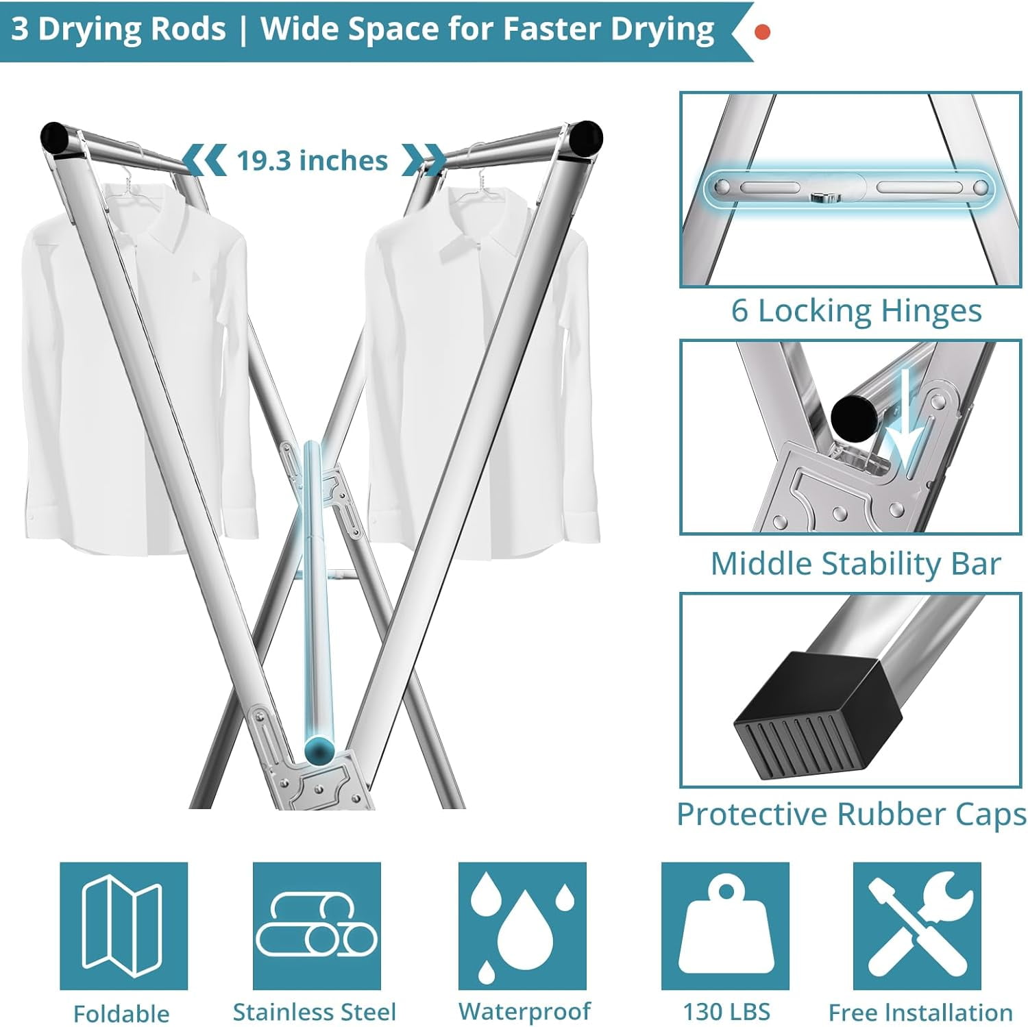 79-Inch Foldable Clothes Drying Rack, Heavy-Duty Stainless Steel ...