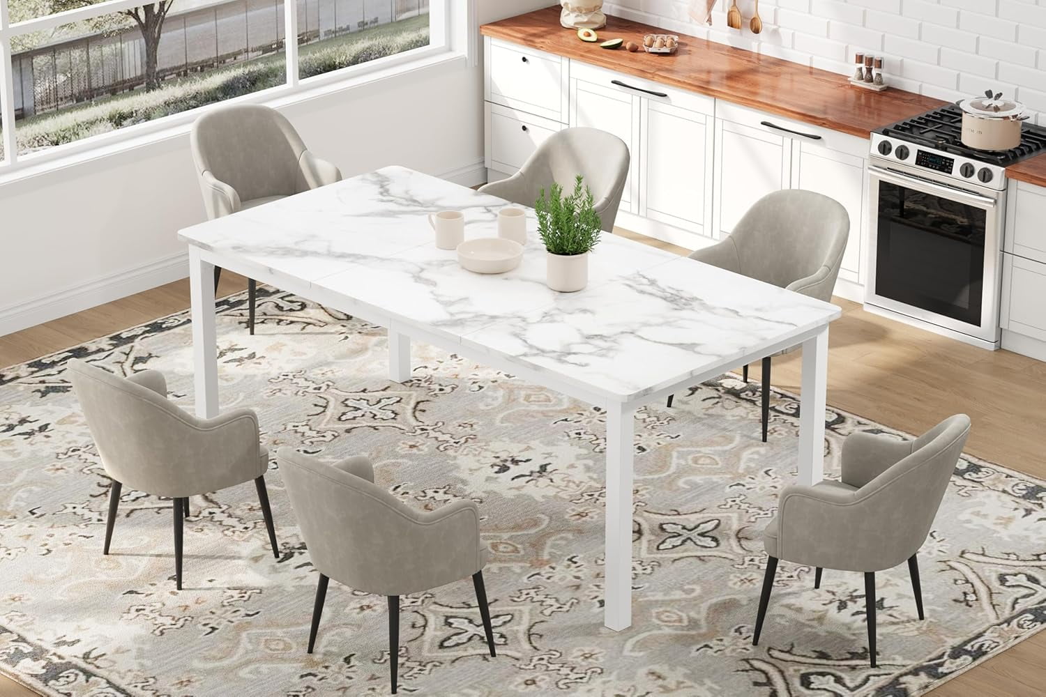 79 Inch Industrial Dining Table, Large Rectangle Kitchen Table with ...