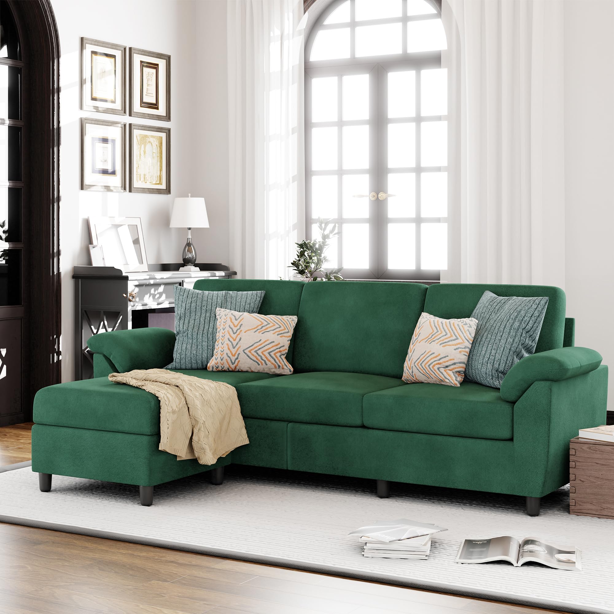 79 Inch L Shaped Sectional Sofa Couch, 3 Seater Convertible Sofa with ...